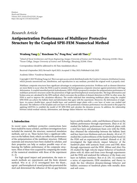 Pdf Antipenetration Performance Of Multilayer Protective Structure By The Coupled Sph Fem