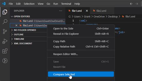Comparing Files In VS Code