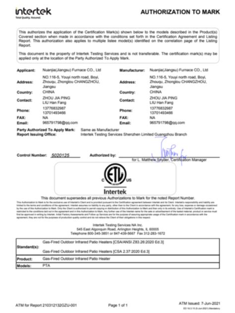 Certifications Led Pyramid Outdoor Patio Heater Nuanjia Coltd