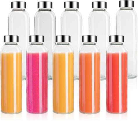 Cafezi 18oz Glass Water Bottle Set Of 10 Reusable Bpa