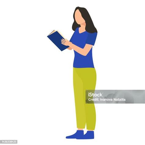 유럽 소녀는 서서 흰색 배경에 고립 된 책을 읽었습니다 벡터 일러스트레이션 공부에 대한 스톡 벡터 아트 및 기타 이미지 공부