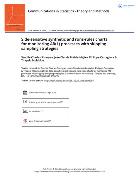Pdf Side Sensitive Synthetic And Runs Rules Charts For Monitoring Ar 1 Processes With