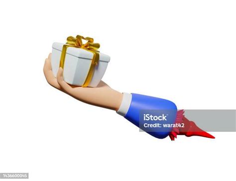 흰색 배경에 격리된 선물 상자를 들고 있는 만화 손 3d 렌더링 쇼핑에 대한 스톡 사진 및 기타 이미지 쇼핑 인센티브 3차원 형태 Istock