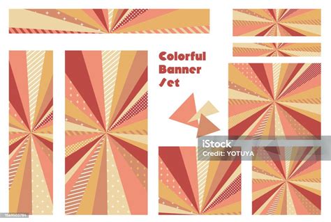 Pop And Cute Concentration Line Banner Set Stock Illustration