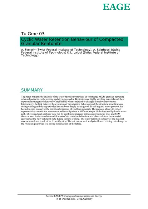 Pdf Cyclic Water Retention Behaviour Of Compacted Granular Bentonite