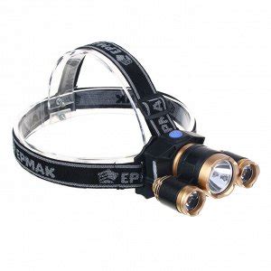 ЕРМАК Фонарик налобный, 1000 мАч, 3 LED, 7х6 см, 3 режима, пластик ...