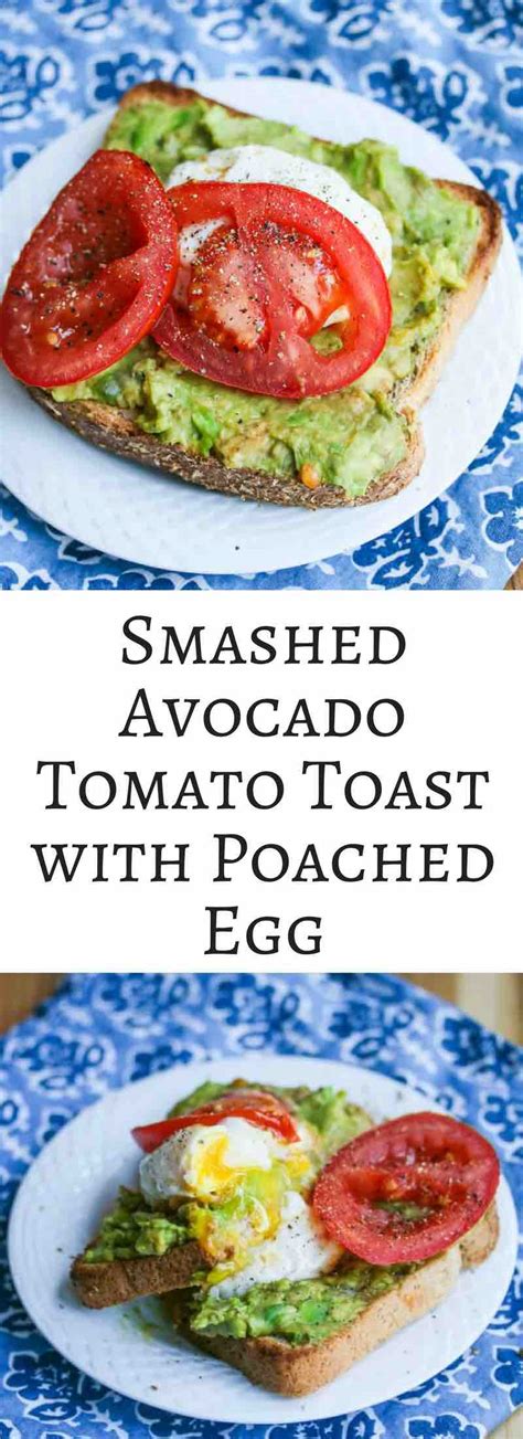 Breakfast Smashed Avocado Tomato Toast With Fried Poached Egg