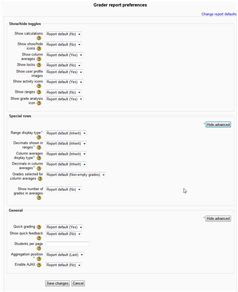 Changing The Grader Report Gradebook Preferences In Moodle Inmotion