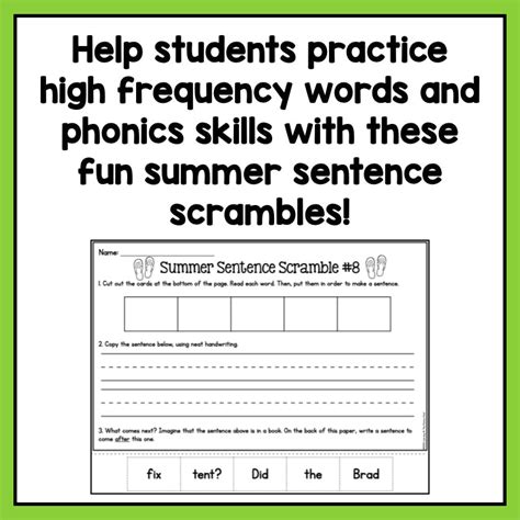 Decodable Sentence Scrambles For First Grade Summer Theme Learning