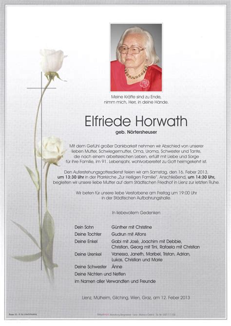 Todesanzeige Elfriede Horwath Trauer Link