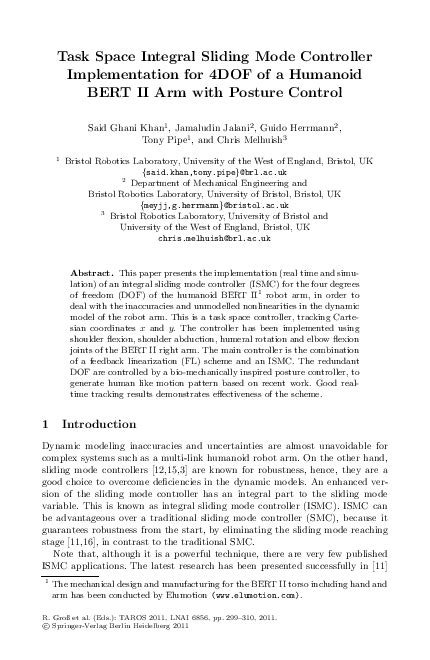 Pdf Task Space Integral Sliding Mode Controller Implementation For