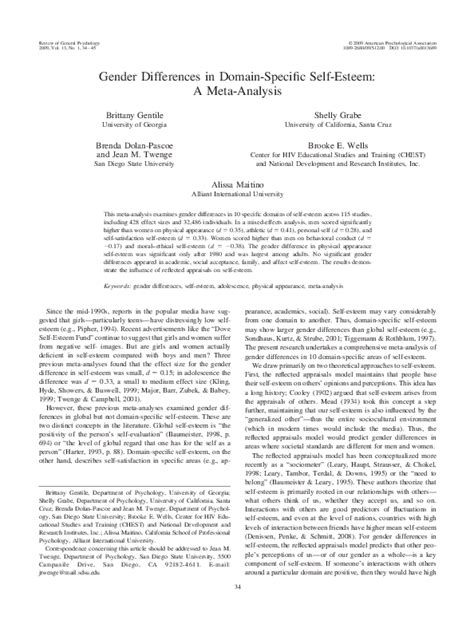 Pdf Gender Differences In Domain Specific Self Esteem A Meta Analysis