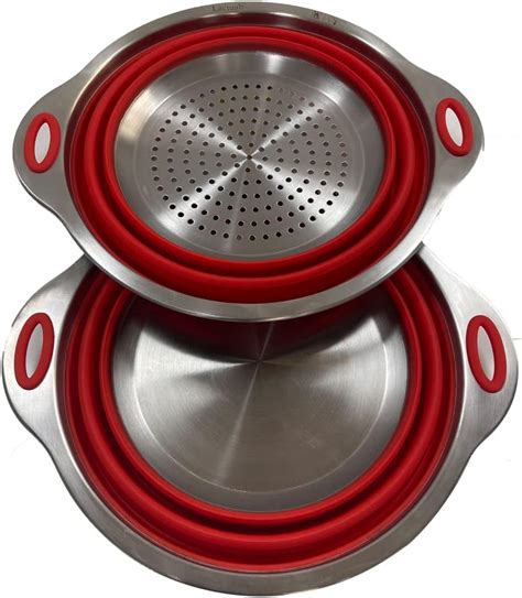 Lactuab Foldable Colander Set Silicone And Stainless Steel