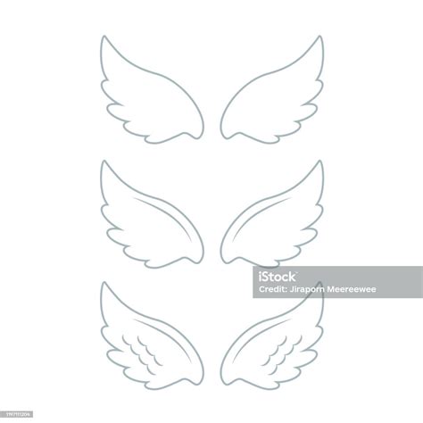 금 님버스와 천사 날개를 비행 날개와 님버스 천사 날개 달린 영광 후광 귀여운 만화 그림 일러스트 벡터 세트 겨울에 대한 스톡