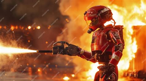 A Robot Firefighter Extinguishing Flames In A Controlled Setting