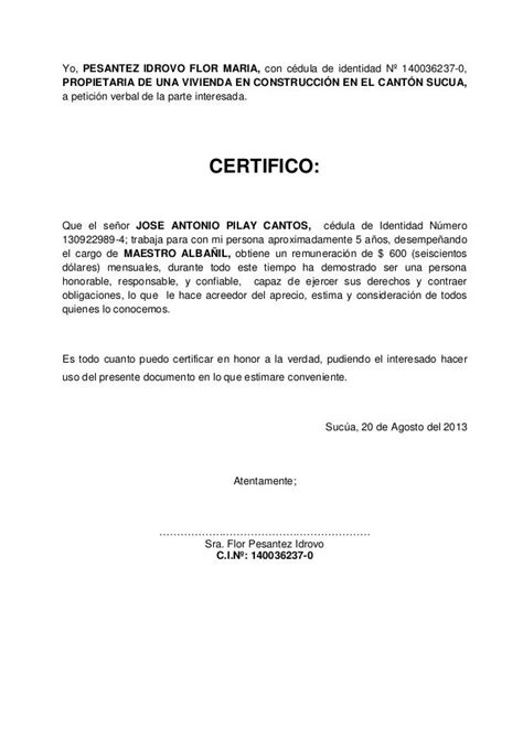 Ejemplo De Modelo De Certificado De Empleo
