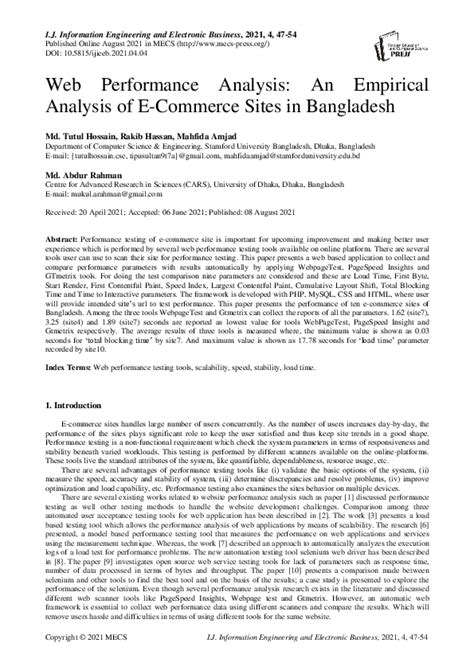 Pdf Web Performance Analysis An Empirical Analysis Of E Commerce