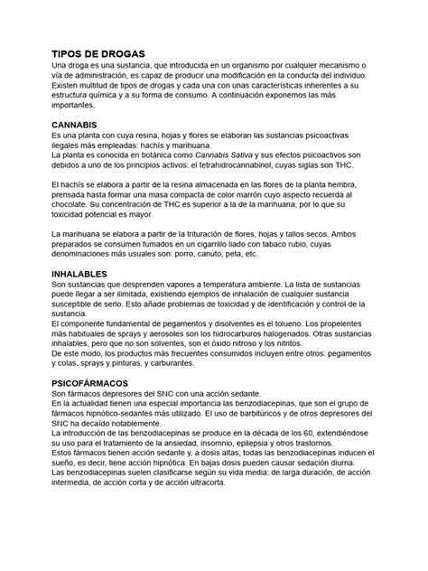 Tipos De Drogas Pdf Cannabis Droga Benzodiazepinas