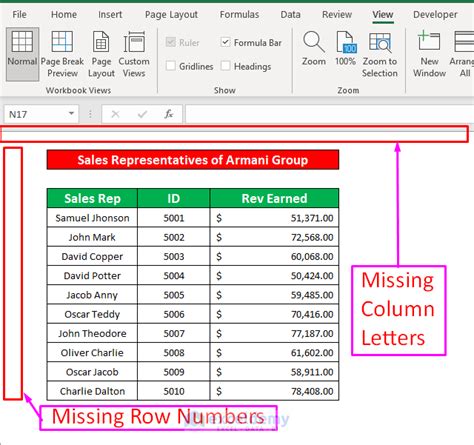 missing row numbers and column letters in excel 3 solutions