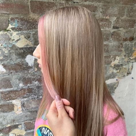 Pastel Pink Highlights In Brown Hair