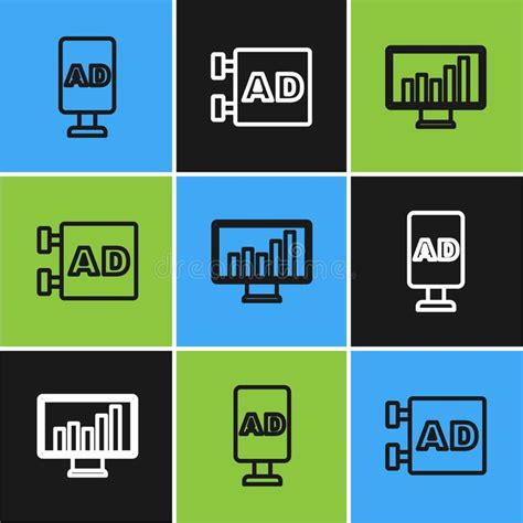 Set Line Advertising Monitor With Graph Chart And Icon Vector Stock Vector Illustration Of