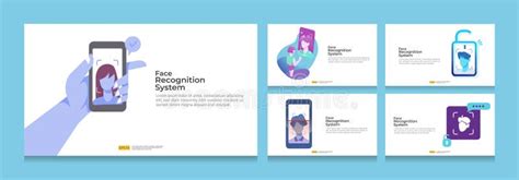 Face Recognition System Scanning On Smartphone Bundle Set Facial