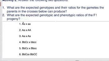 Answered 1 What Are The Expected Genotypes And Bartleby