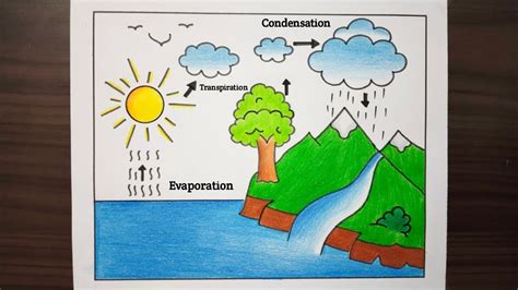 How To Draw Water Cycle Water Cycle Drawing For School Project Water Cycle Drawing Easy