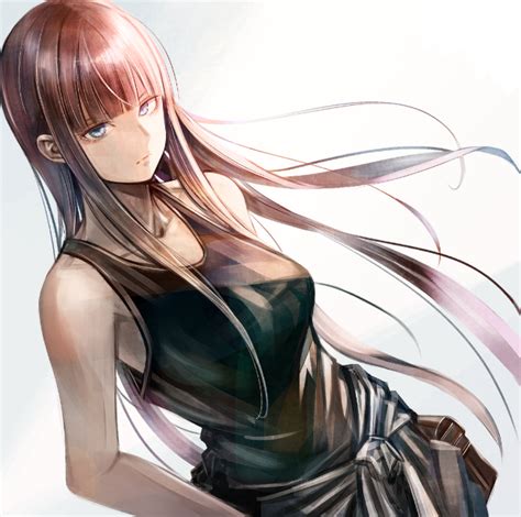 Safebooru 1girl Bangs Bare Arms Black Shirt Blue Eyes Blunt Bangs