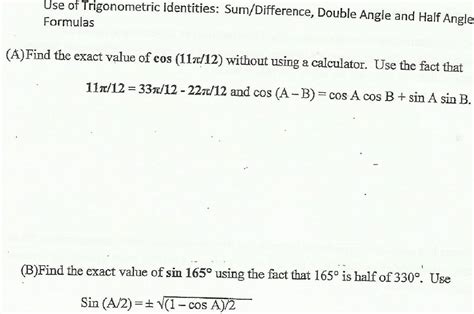 Get Answer Use Of Trigonometric Identities Sum Difference Double Angle And Transtutors