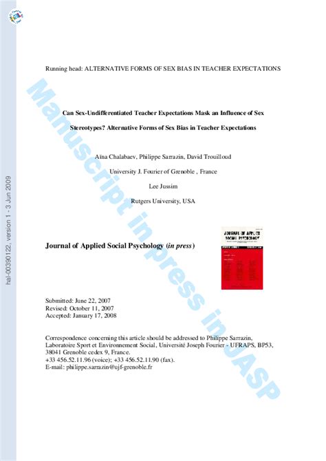 Pdf Can Sex Undifferentiated Teacher Expectations Mask An Influence