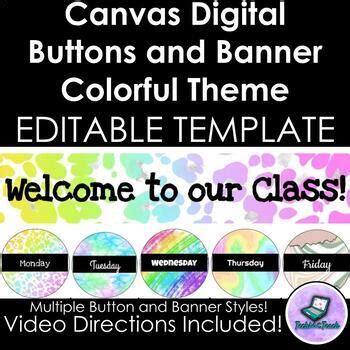 Canvas Digital Buttons Banner Header Template Colorful Rainbow Theme EDITABLE