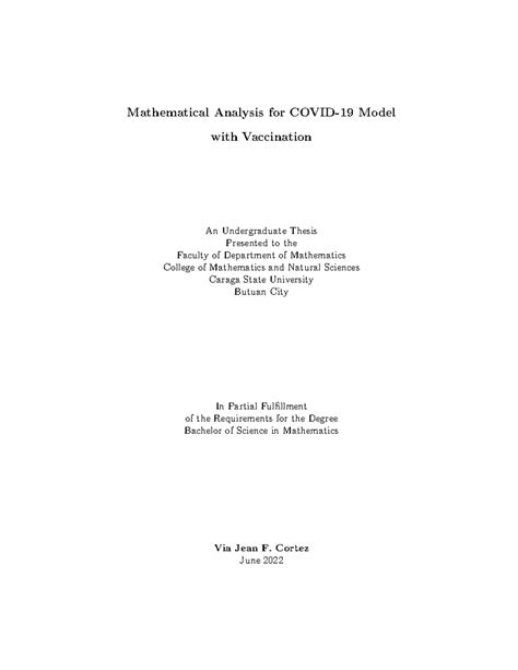 Mathematical Modeling Thesis Manuscript Mathematical Analysis For
