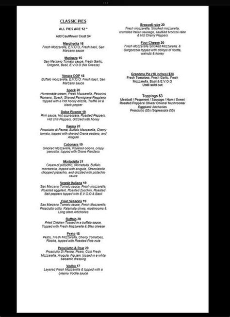 Charred Brick Oven Menu In Seaford New York Usa