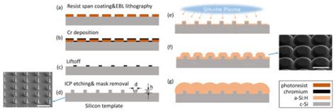 schematic of microlens fabrication procedure inset d sem image of