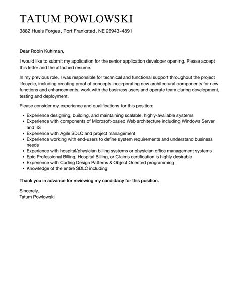 Senior Application Developer Cover Letter Velvet Jobs