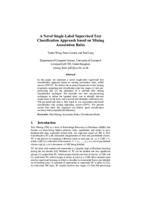Pdf A Novel Single Label Supervised Text Classification Approach
