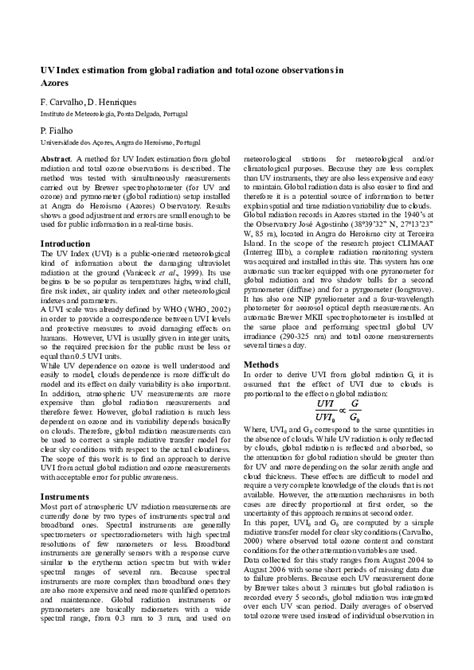 Pdf Uv Index Estimation From Global Radiation And Total Ozone