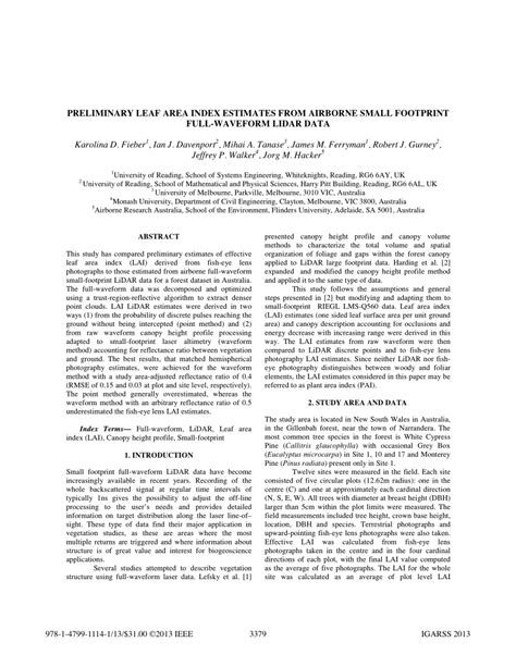 Pdf Preliminary Leaf Area Index Estimates From Airborne Small Footprint Full Waveform Lidar Data