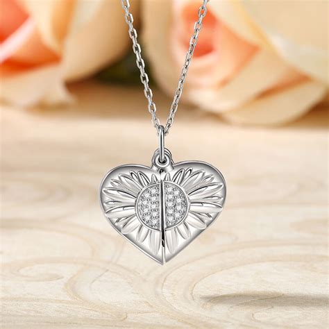 Jeulia Sunflower Heart Personalized Photo Sterling Silver Locket