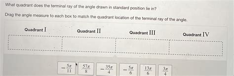 Solved What Quadrant Does The Terminal Ray Of The Angle Drawn In