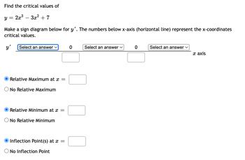 Answered: Find the critical values of y = 2x³ = 3x² +7 Make a sign diagram below for y'. The ...