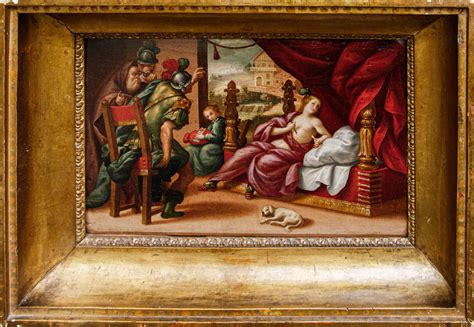 Oil Painting On Panel Suicide Of Lucretia Follower Of Bernaert De