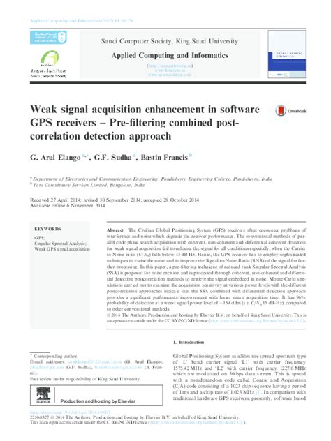 Pdf Weak Signal Acquisition Enhancement In Software Gps Receivers