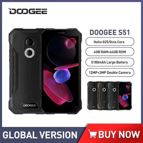 DOOGEE S51 Rugged 4G Smartphone 4GB 64GB 12MP AI Double Camera 6.0 Inch ...
