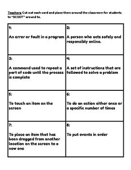 Coding Vocabulary Scoot Game By Taco Bout A Teacher Tpt