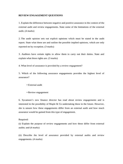Review Engagements And Aup Question Pdf