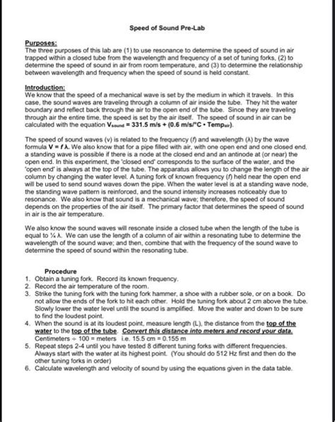 Solved Speed Of Sound Pre Lab Purposes The Three Purposes Chegg Com