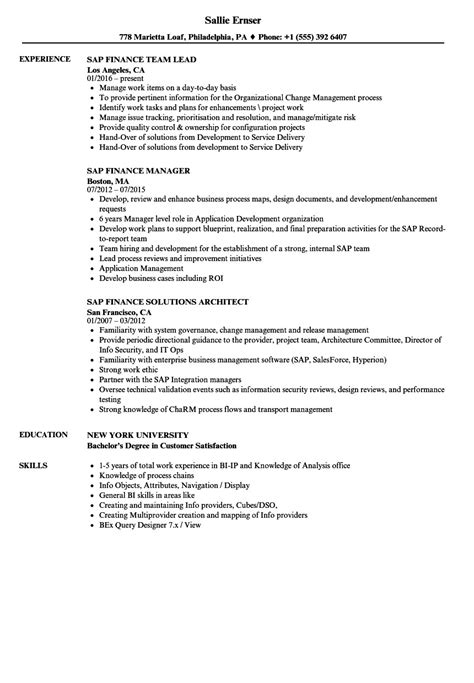 Basic Sap Knowledge Resume Sap Finance Resume Samples Velvet Jobs