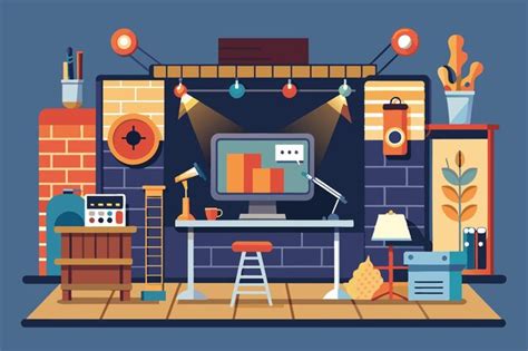 Premium Vector Flatstyle Set Designer With Stage Models And Design Tools